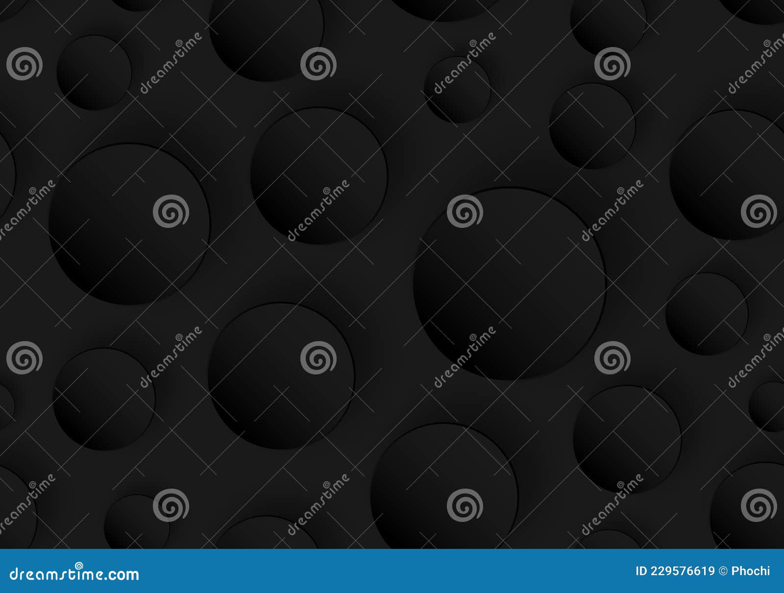 3D Black Circles Embossed Seamless Pattern on Dark Background and Rough ...