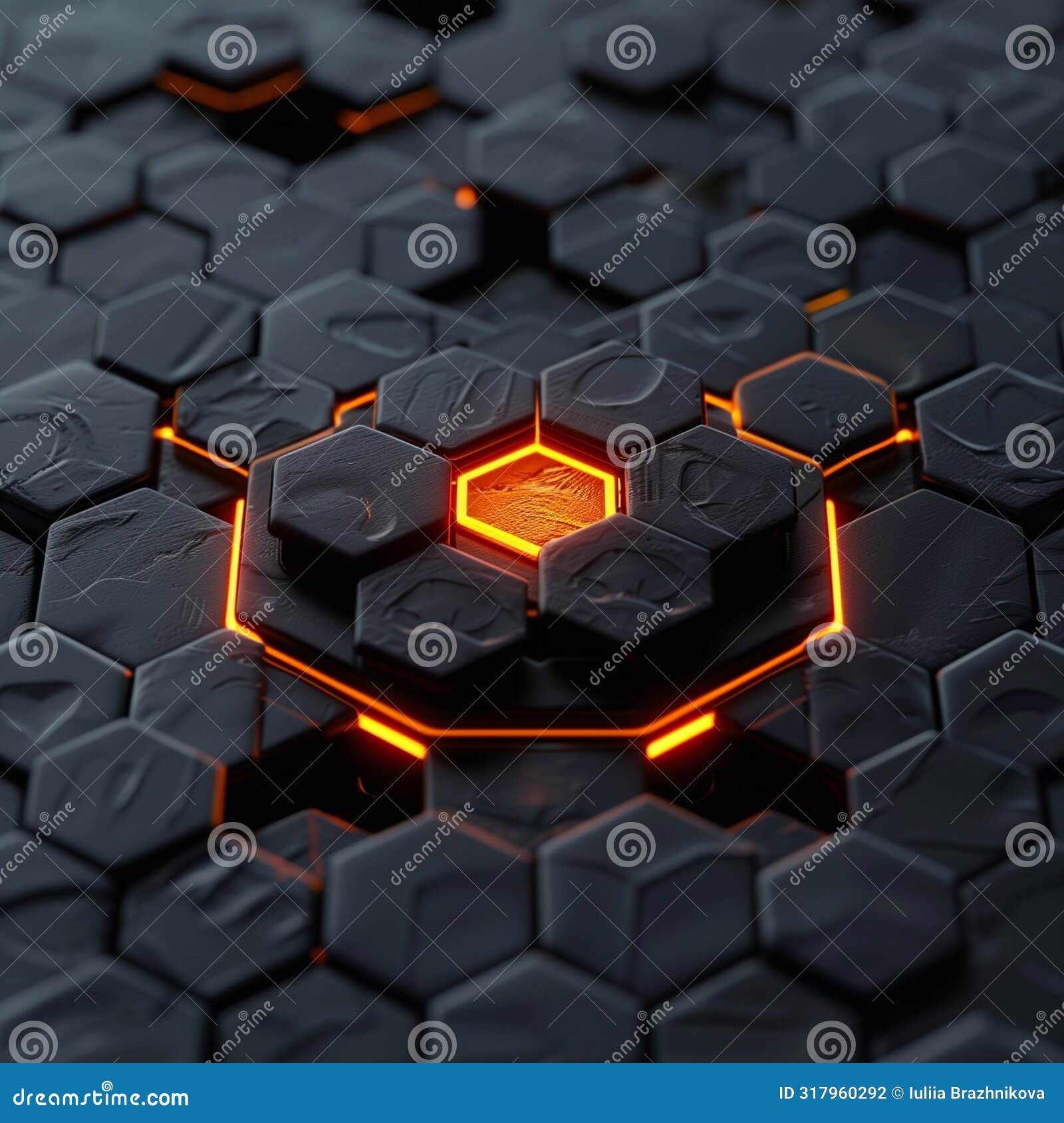 3D Black Hexagon Pattern with Orange Glow in the Center Stock ...