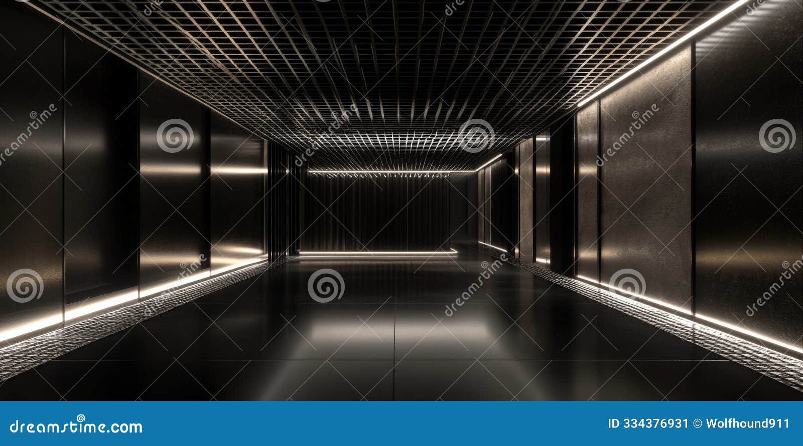 A 3D Black Interior with a Grid-like Structure on the Ceiling and Walls ...