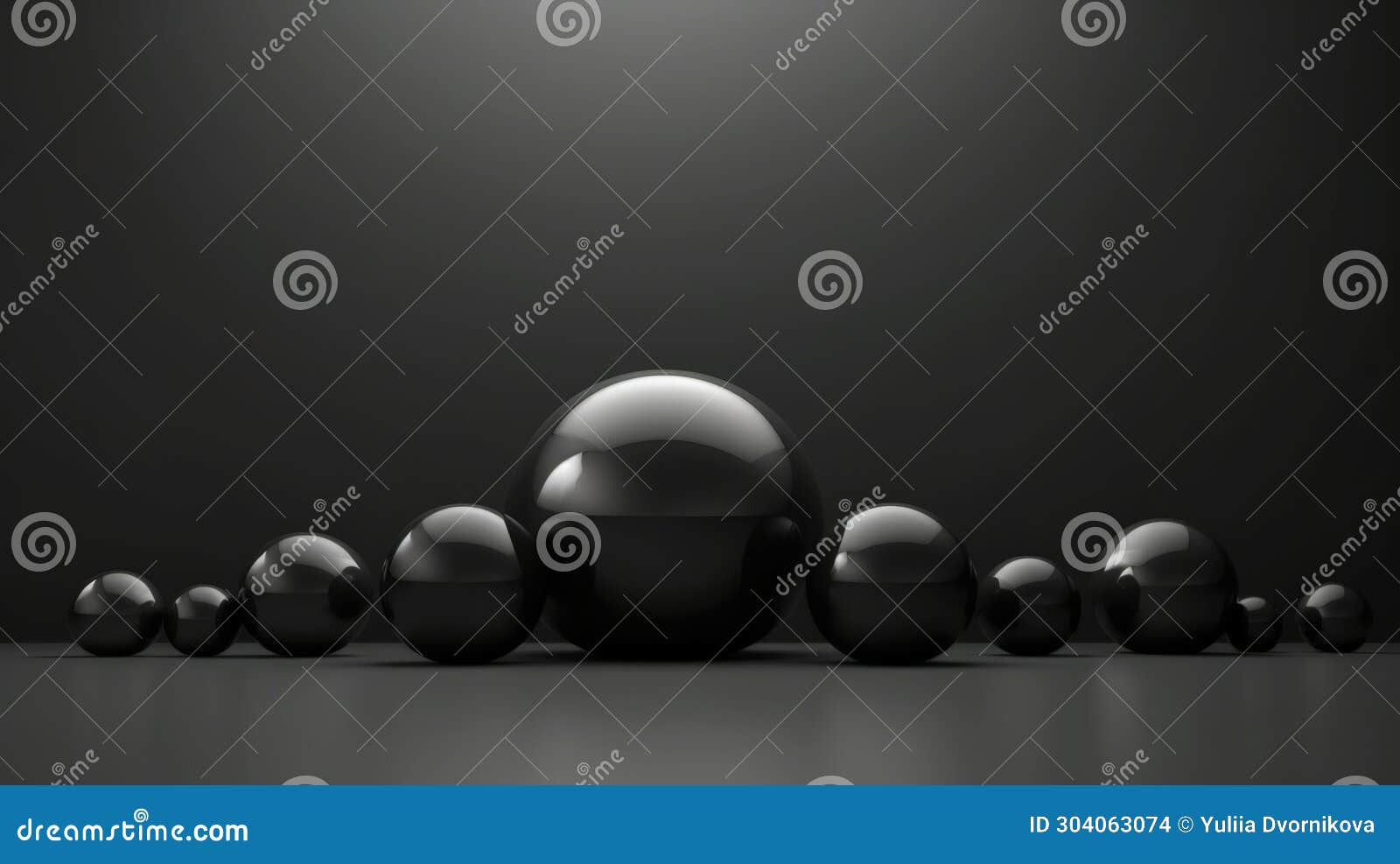 3D Black Matte Spheres of Different Sizes and Transparency. Dark Colour ...