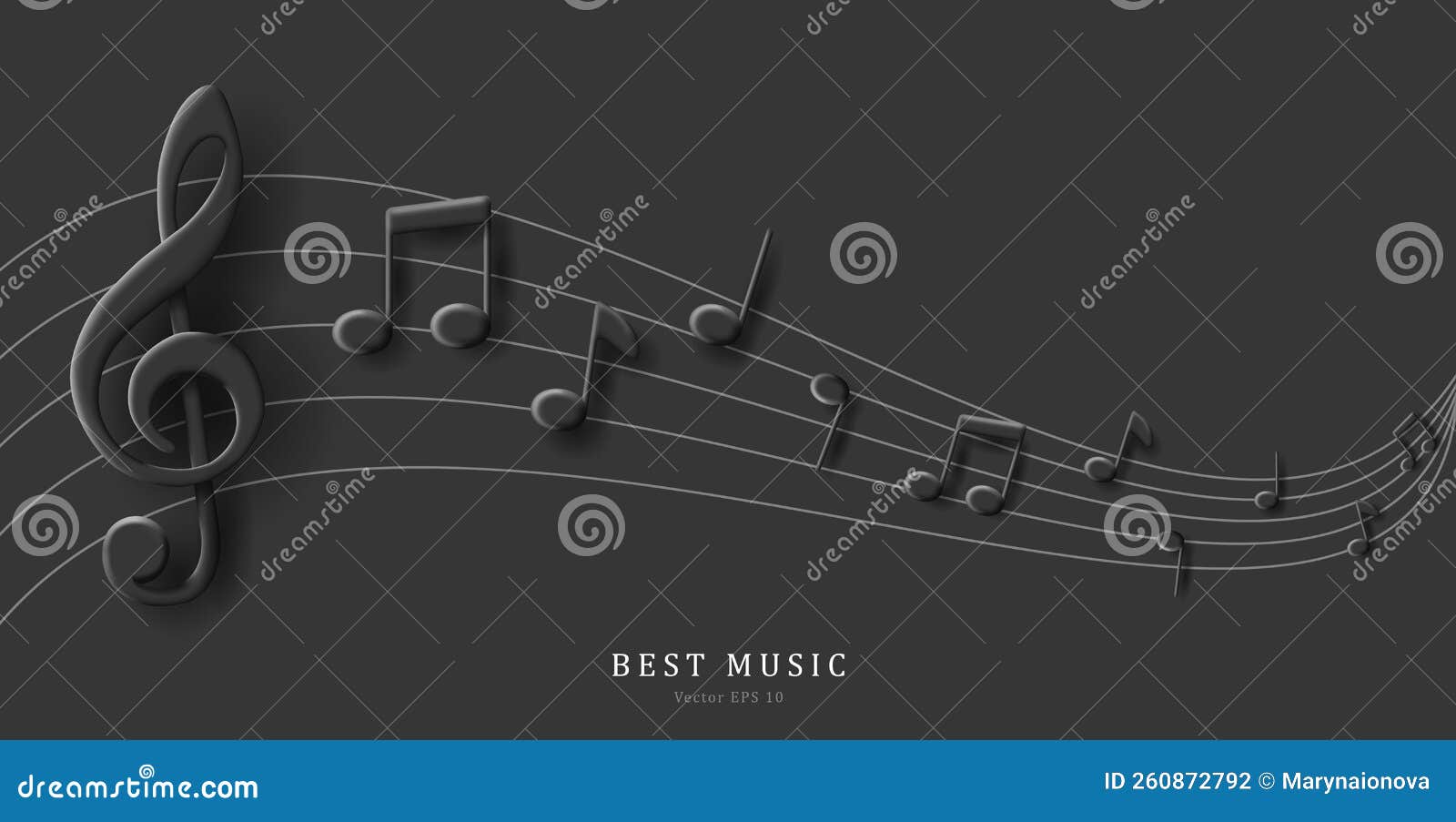 3d Black Music Illustration with Clef and Notes on Note Wave Lines ...