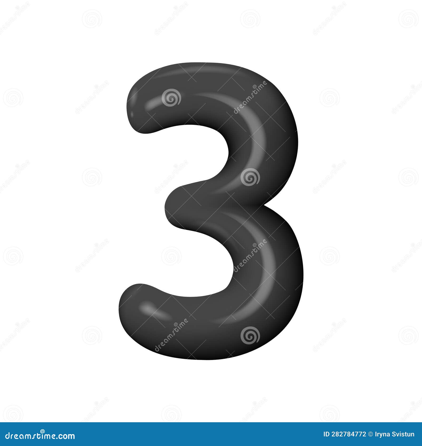 3D Black Number 3. Black Realistic Plastic Number with Highlights Stock ...