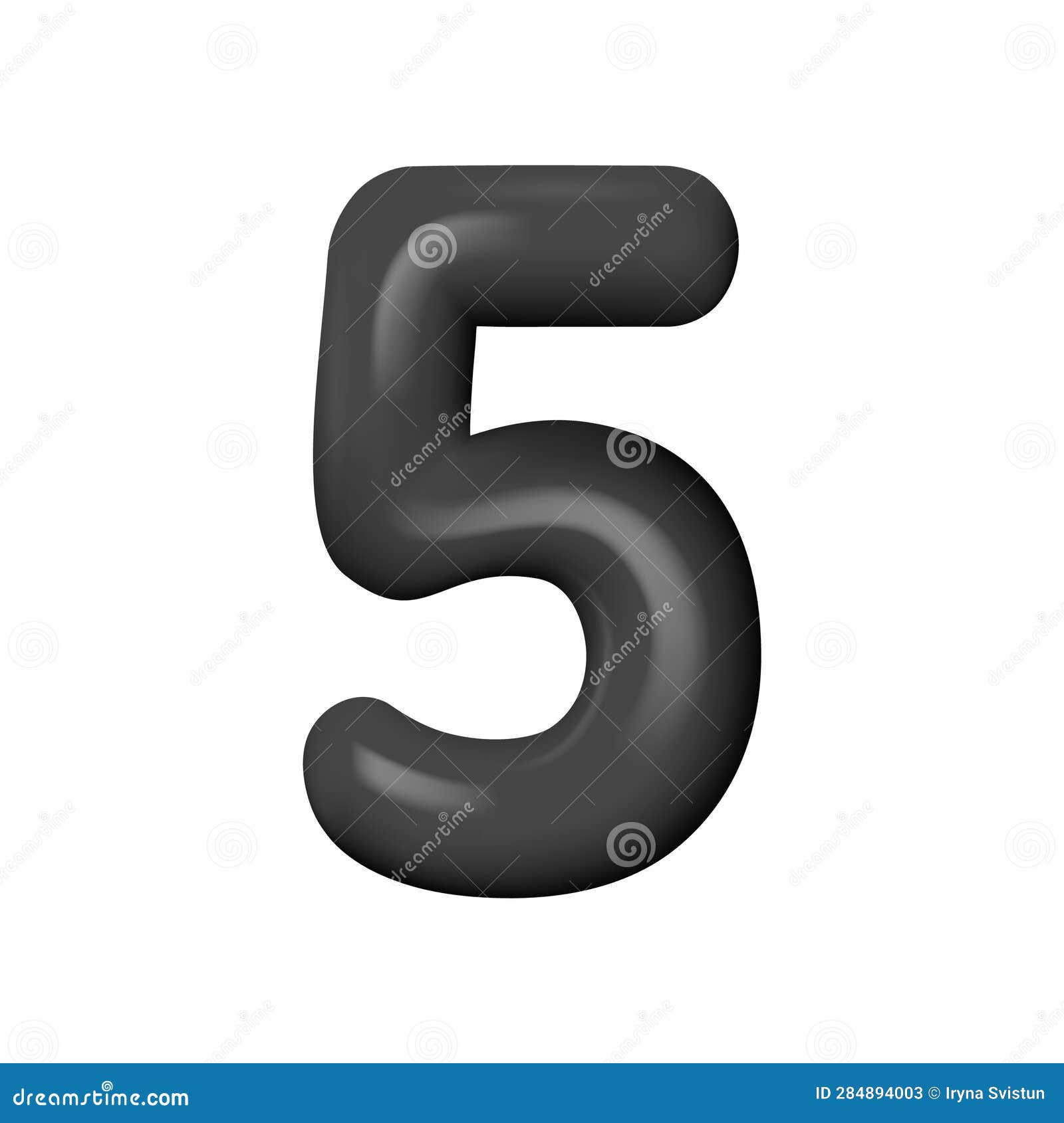 3D Black Number 5. Black Realistic Plastic Number with Highlights Stock ...