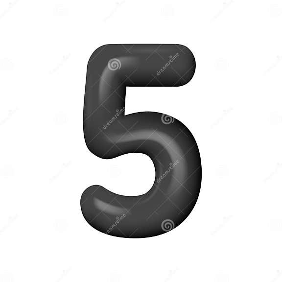 3D Black Number 5. Black Realistic Plastic Number with Highlights Stock ...