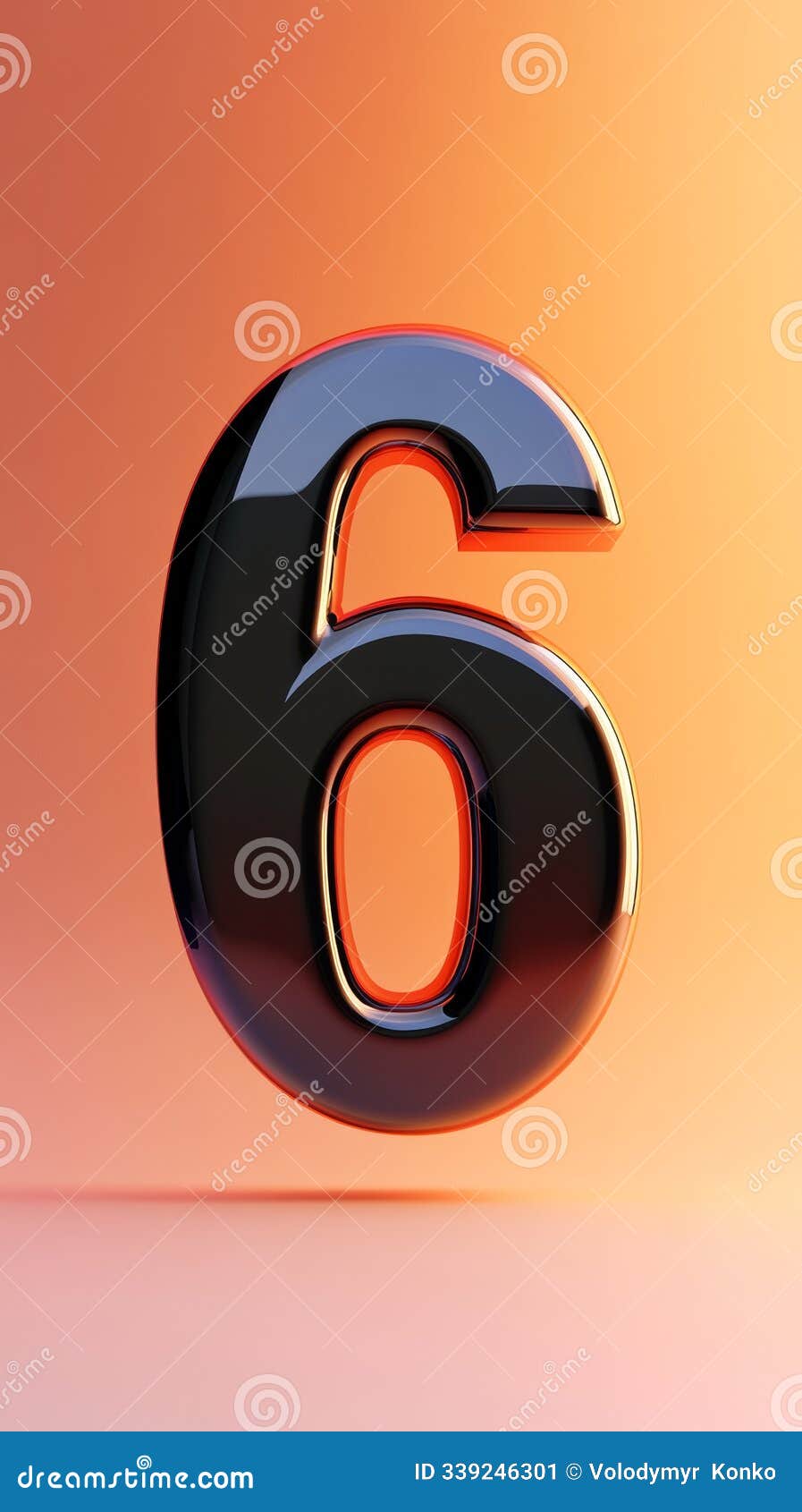 3d Black Number Six on Orange Gradient Backdrop, Abstract Design ...