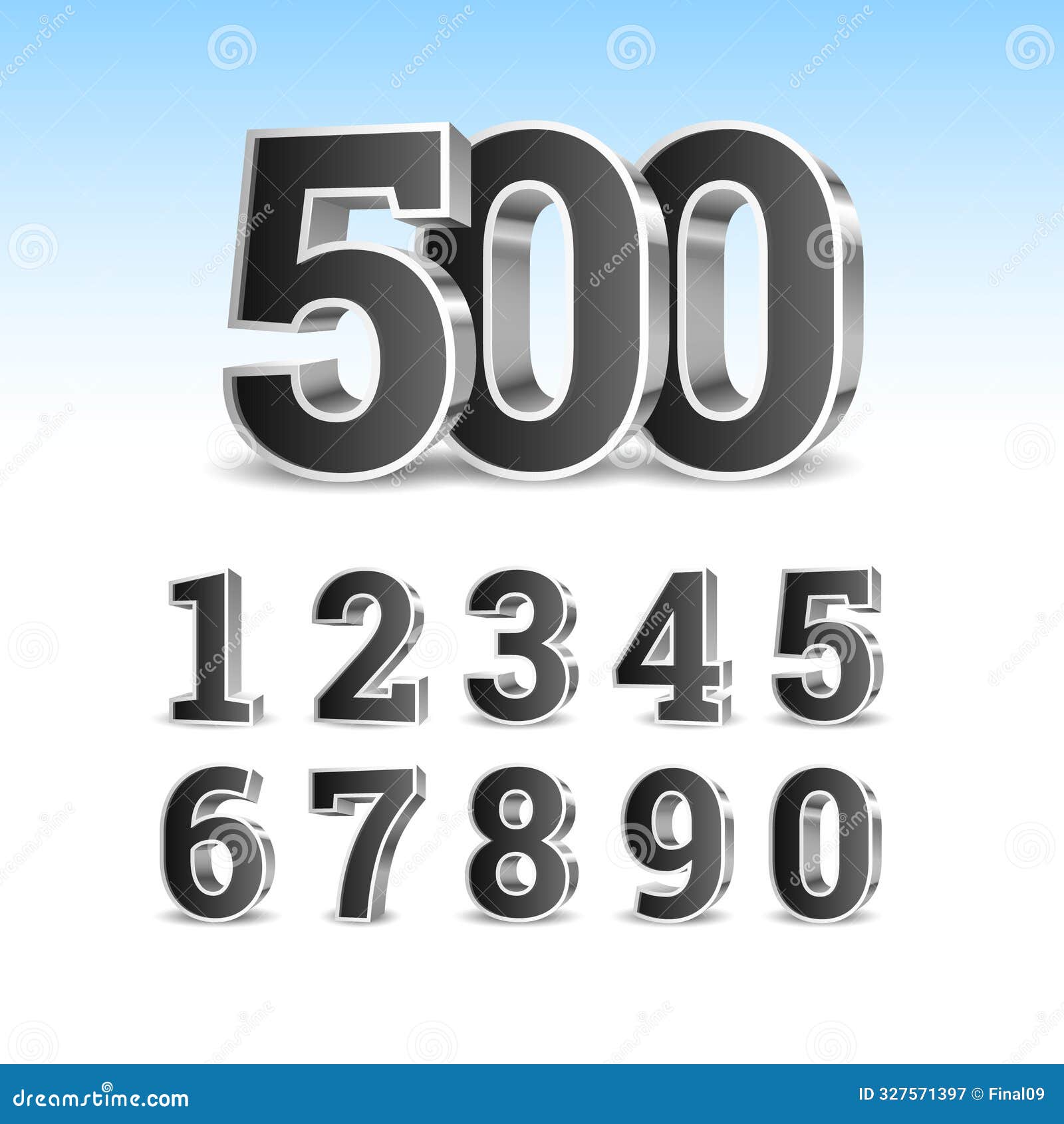 3d Black Numbers with Silver Outline Stock Illustration - Illustration ...