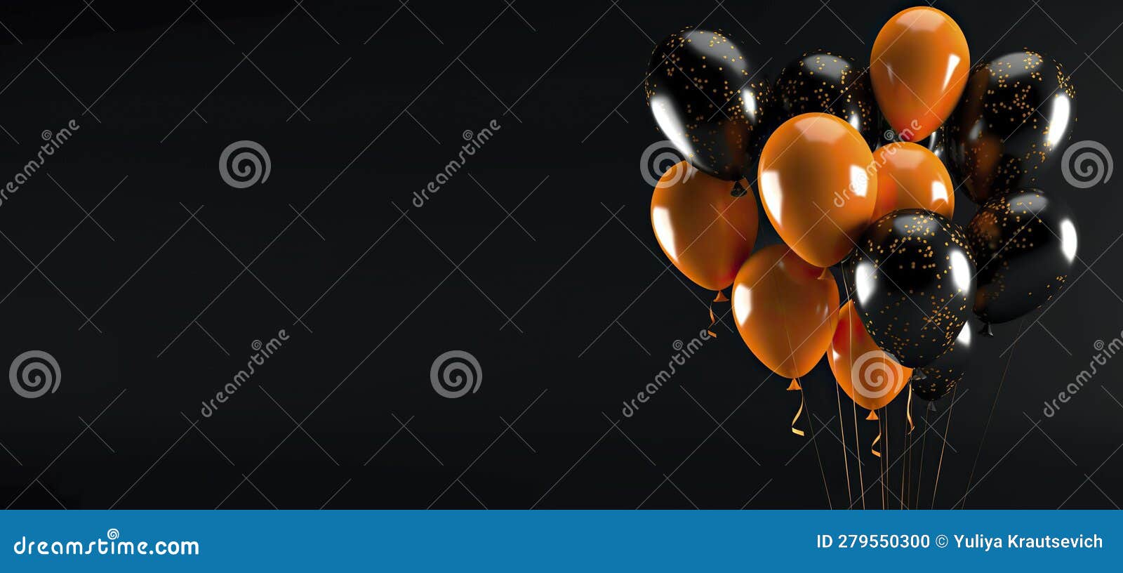 3d Black and Orange Balloons. Copy Space, Background Stock Illustration ...