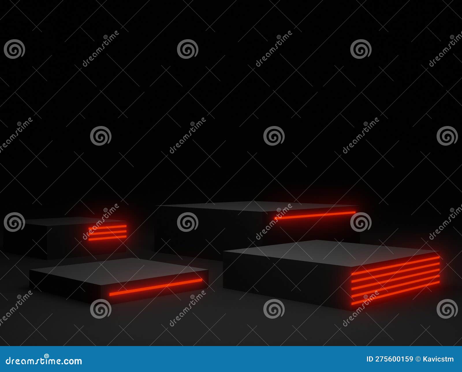 3D Black Podium with Red Neon Lights Stock Illustration - Illustration ...