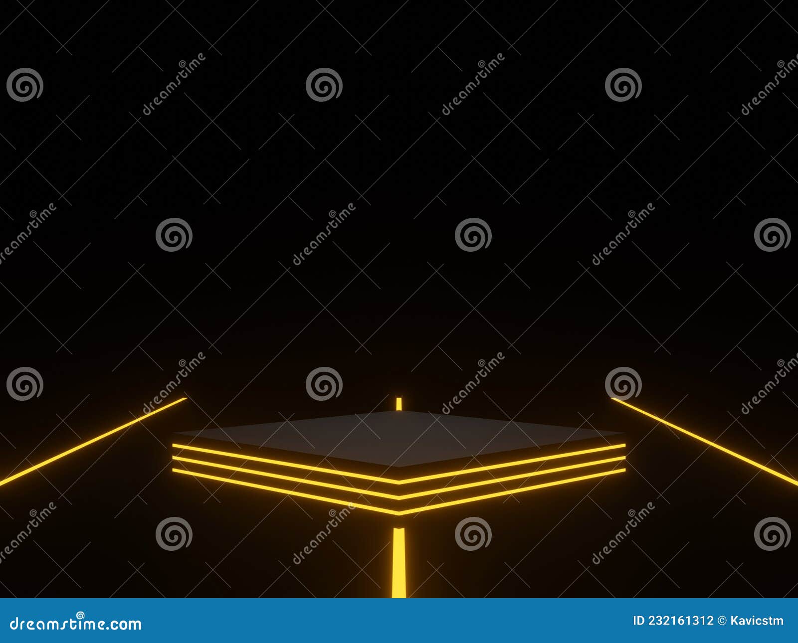 3D Black Product Stand with Yellow Neon Lights Stock Illustration ...