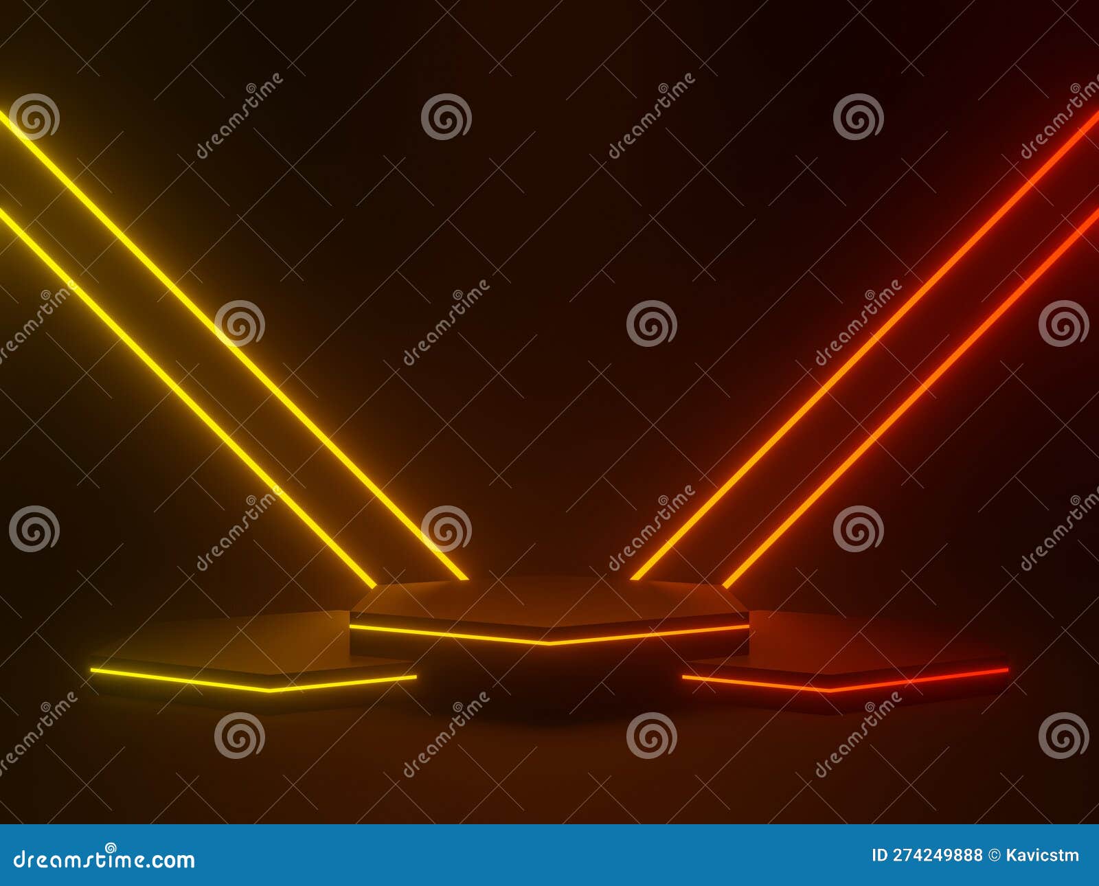 3D Black Scientific Stage with Gradient Neon Lights. Geometric Podium ...