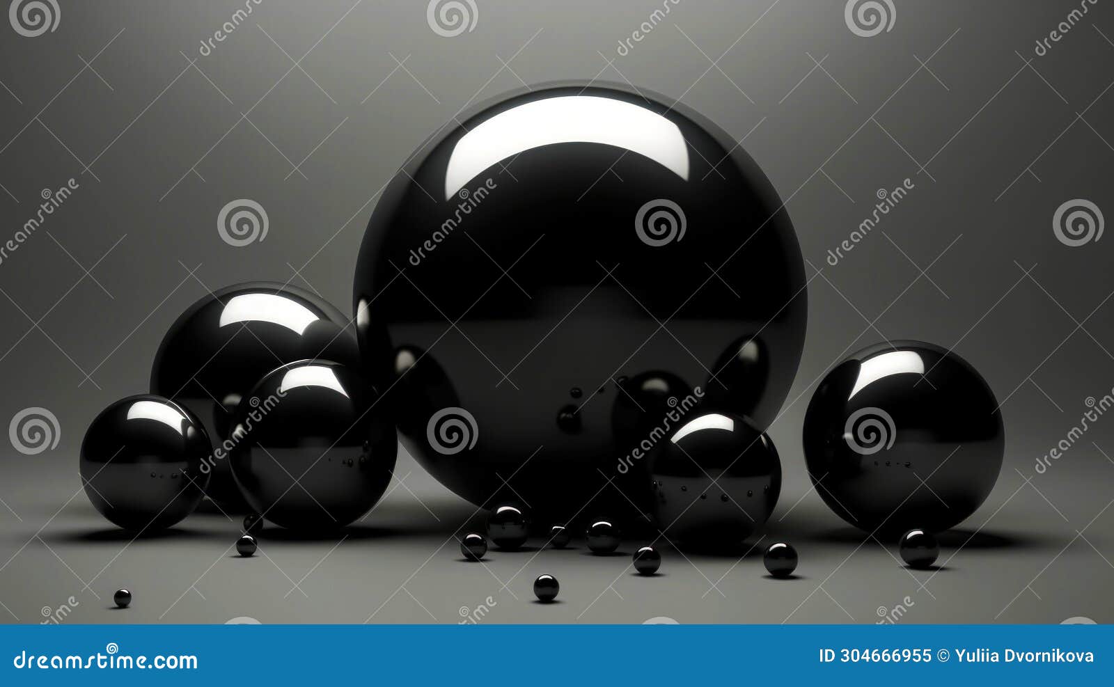 3D Black Spheres of Different Sizes and Transparency. Dark Colour ...