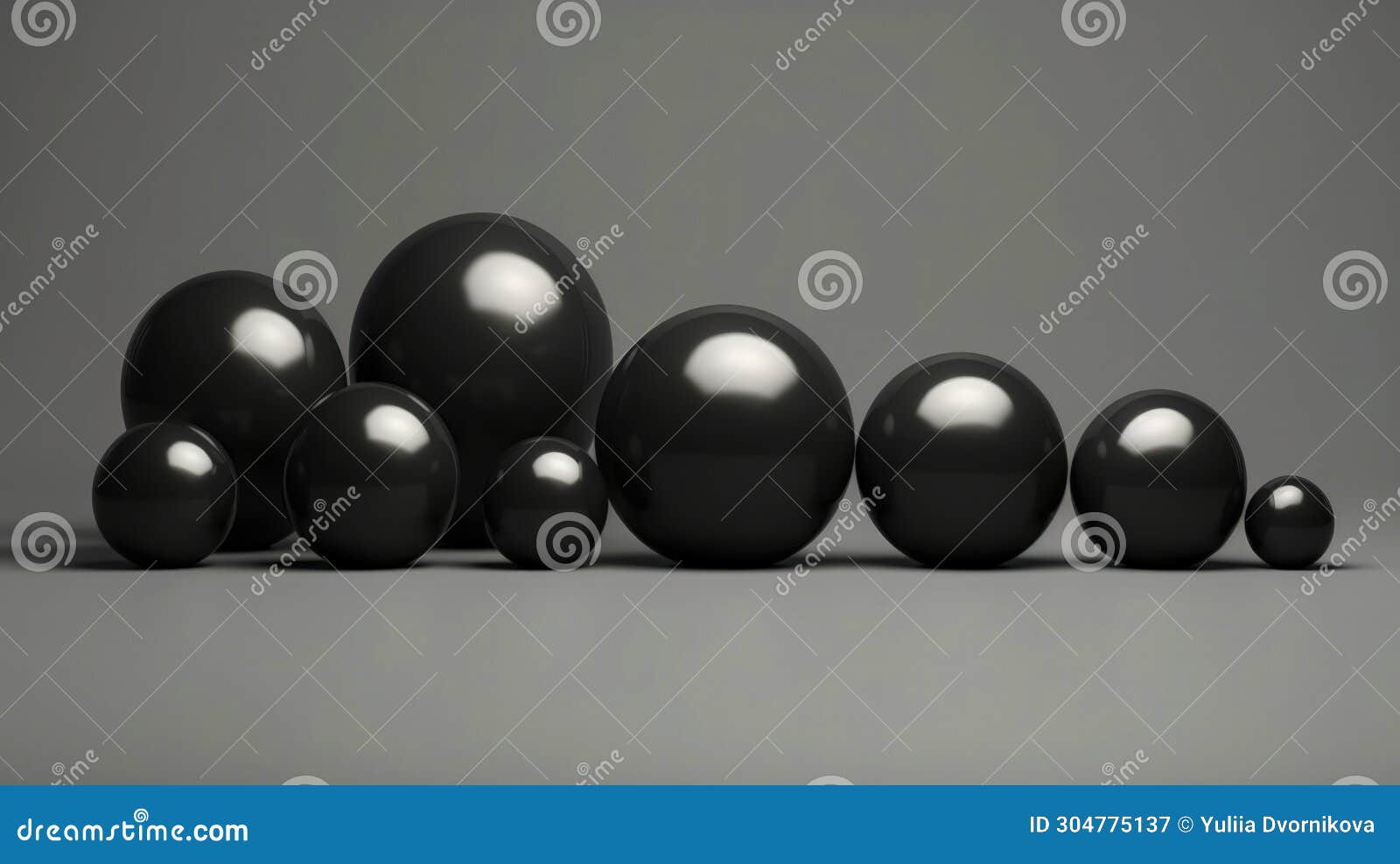 3D Black Spheres of Different Sizes and Transparency. Dark Colour ...