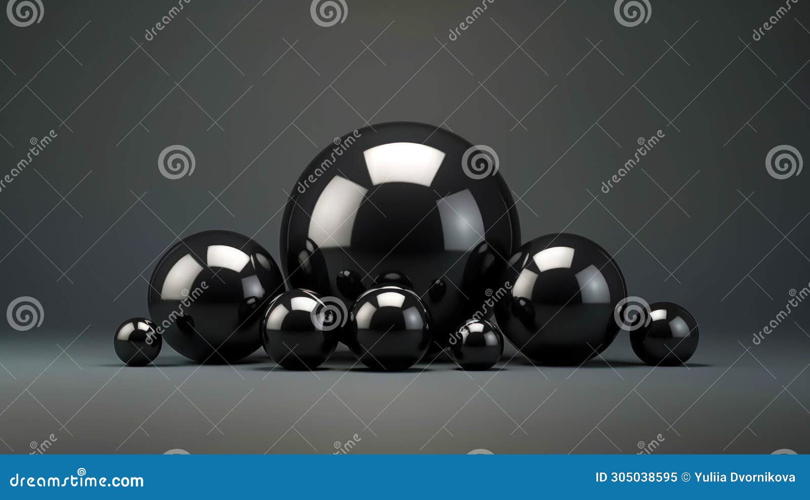3D Black Spheres of Different Sizes and Transparency. Dark Colour ...