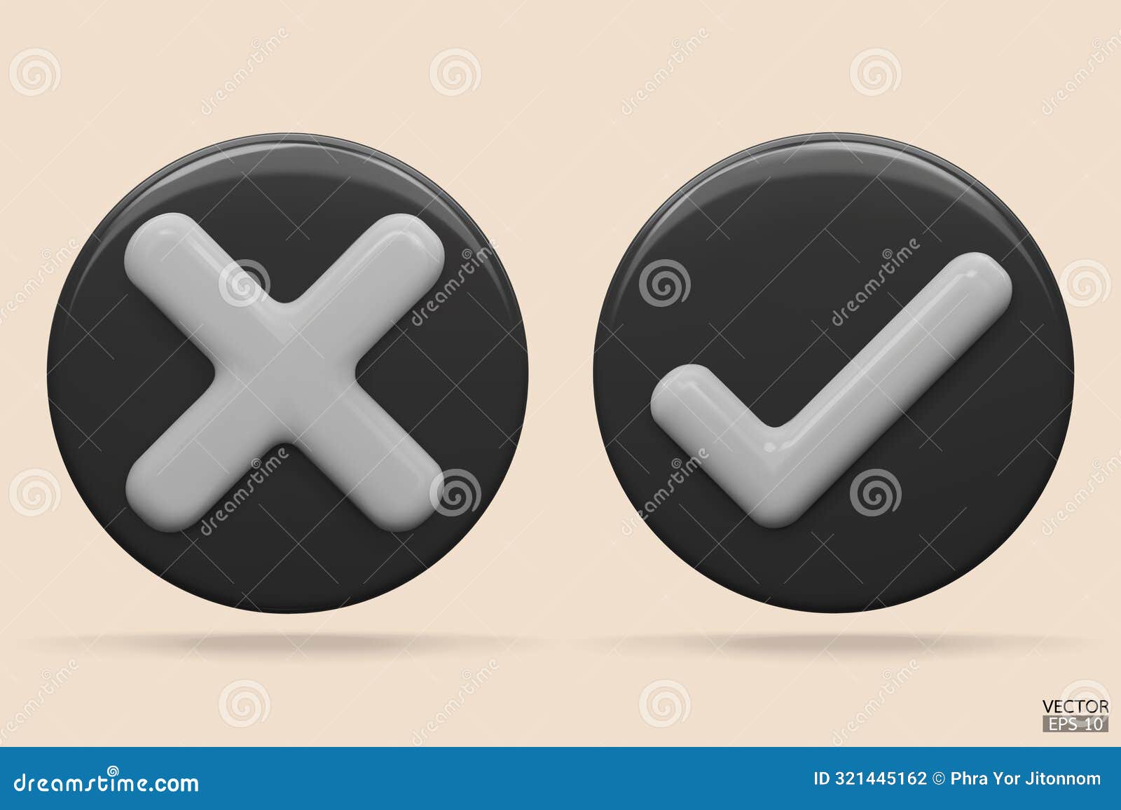 3D Black,white Checkmark And X Mark Icon. Checkmark Right Symbol, Tick ...