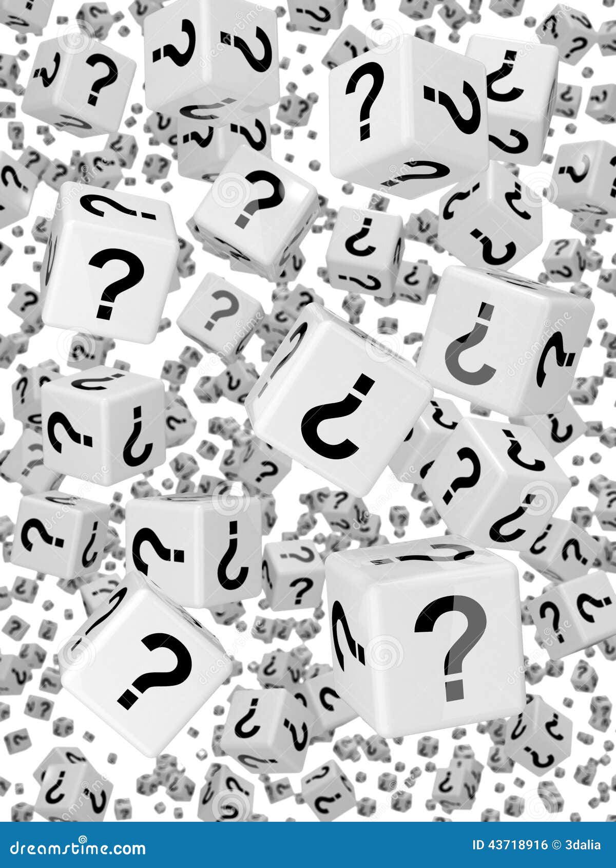 3d Black and White Dice Falling with Question Marks Stock Illustration ...
