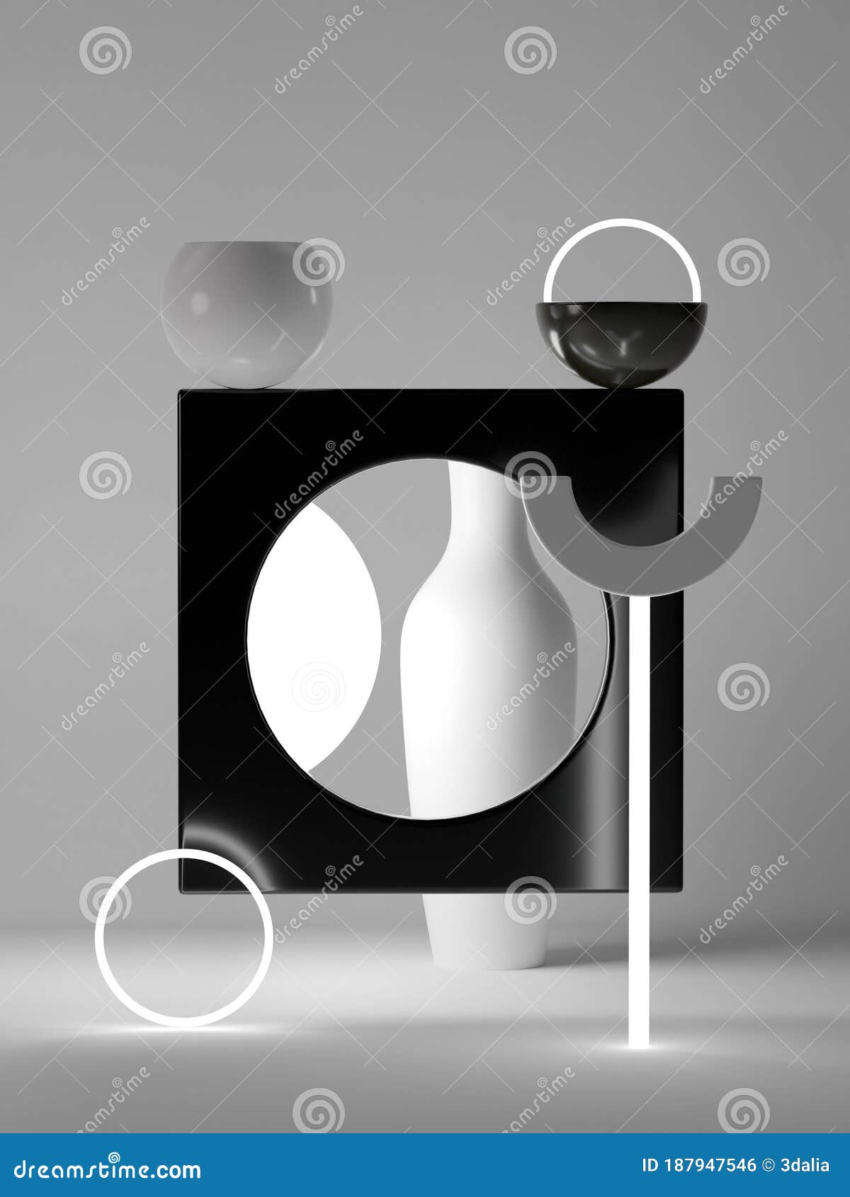 3d Black and White Grayscale Still Life of Objects and Light Stock ...
