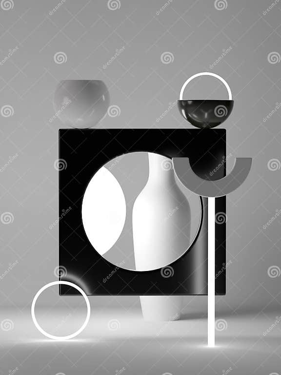 3d Black and White Grayscale Still Life of Objects and Light Stock ...