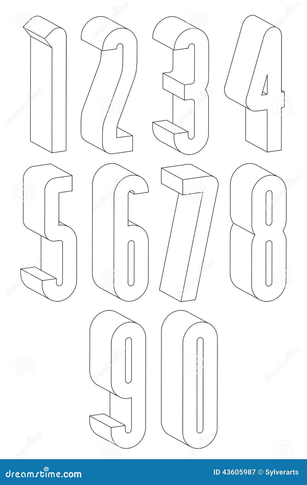 3d Black and White Tall Numbers Made with Lines. Stock Vector ...