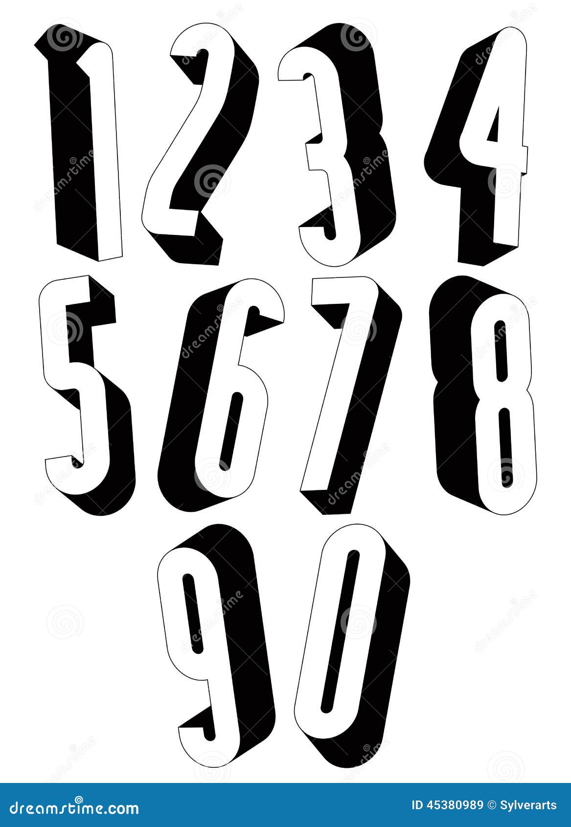 3d Black and White Tall Numbers. Stock Vector - Illustration of high ...