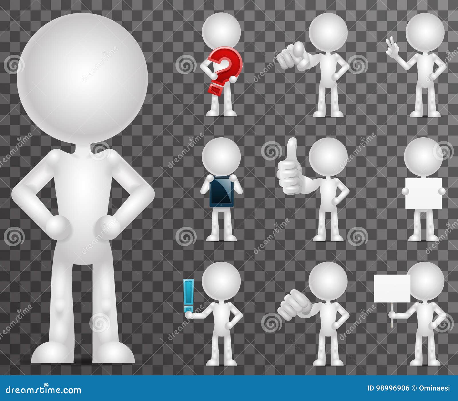 3d Blank Character Cartoon Empty Icons Set Render Design Vector ...