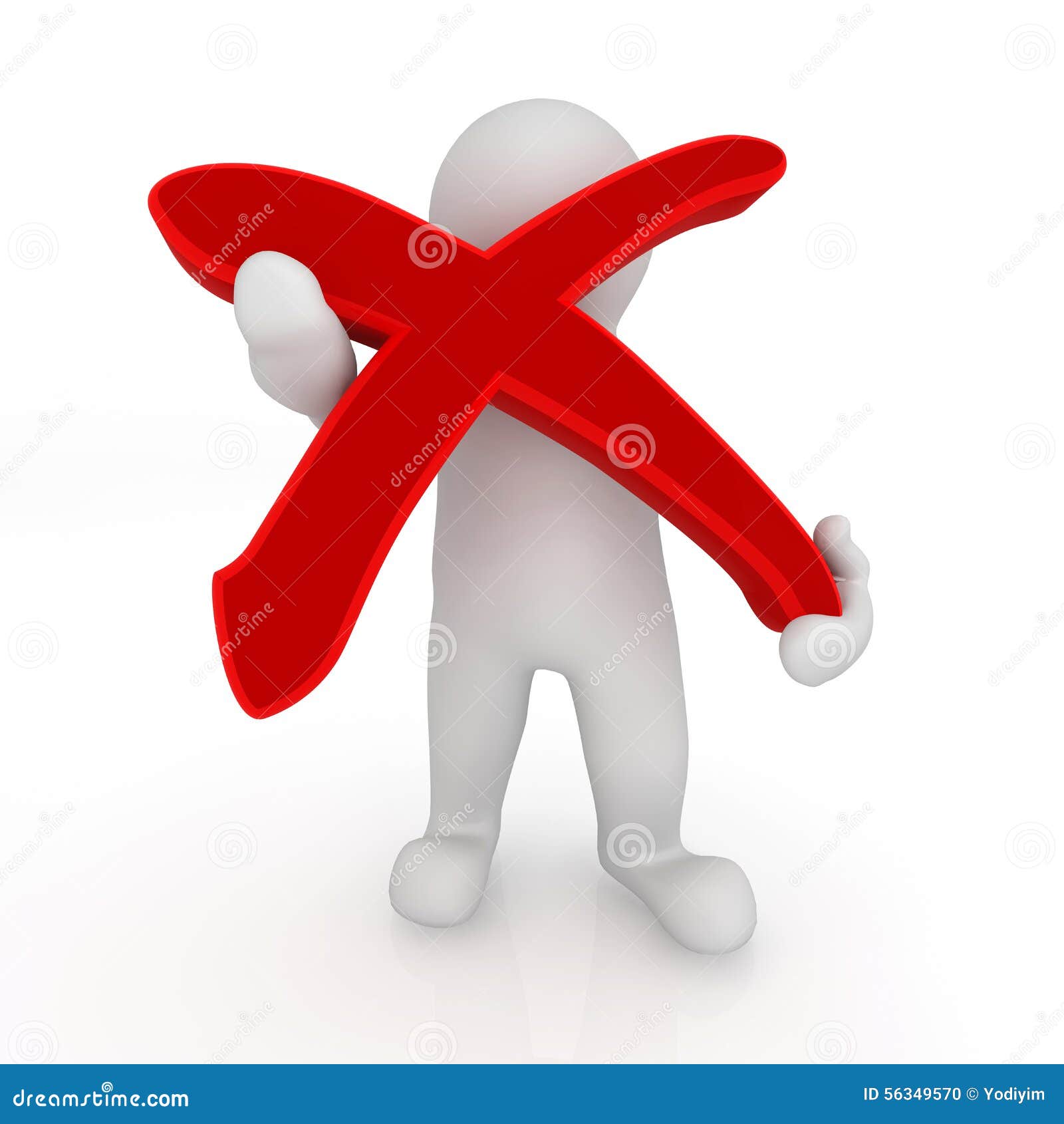 3d Blank Man Hold Red X Mark. Stock Illustration - Illustration of poll ...