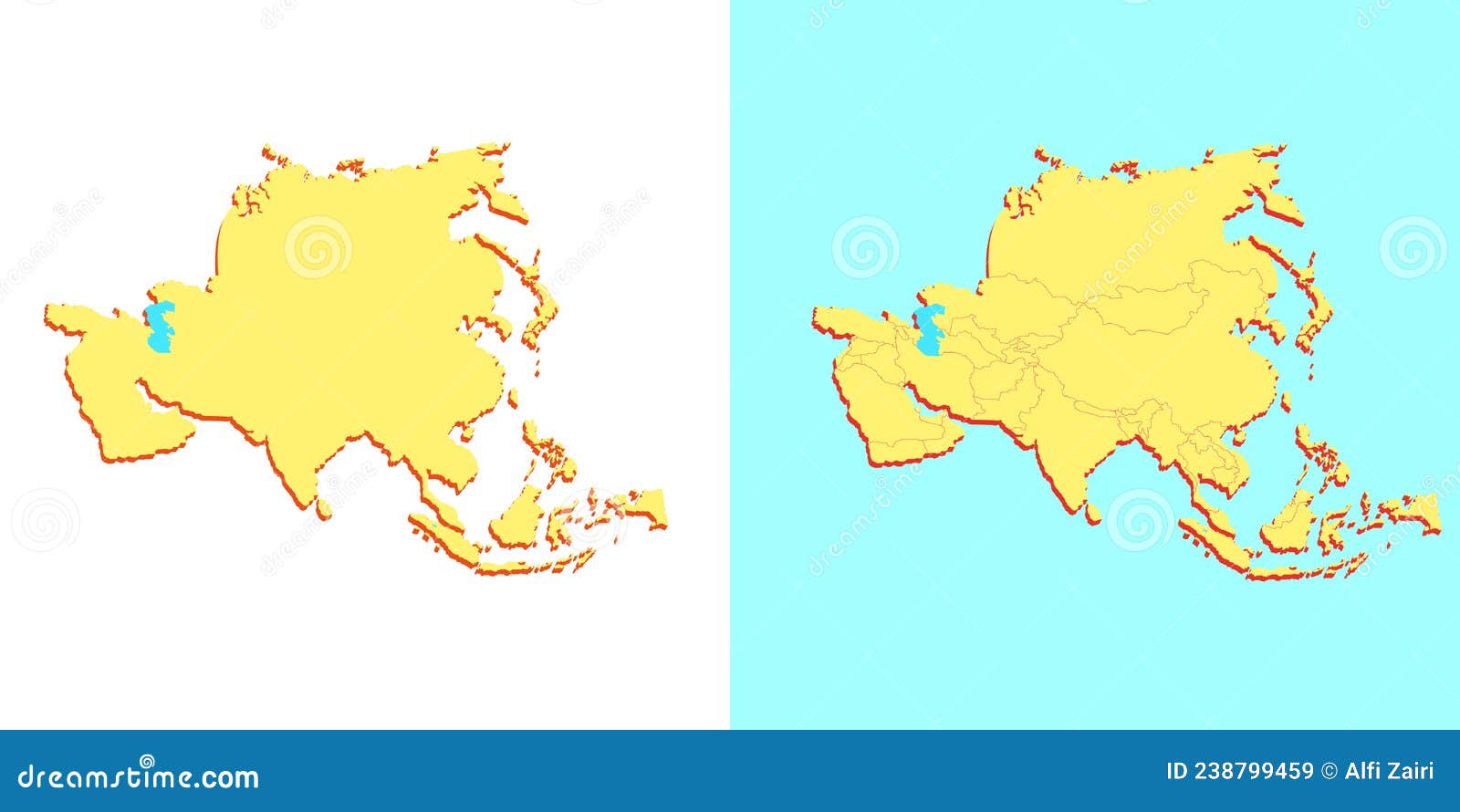 3d Blank Map Isometric Asia Continent with Countries Border Stock ...