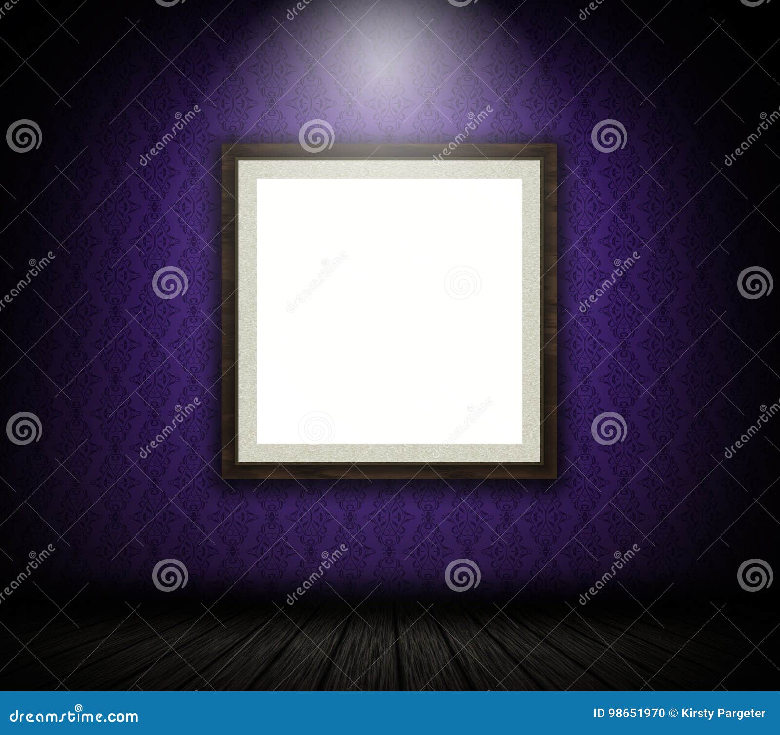 3D Blank Picture Frame on Patterned Wallpaper Wall Stock Illustration ...