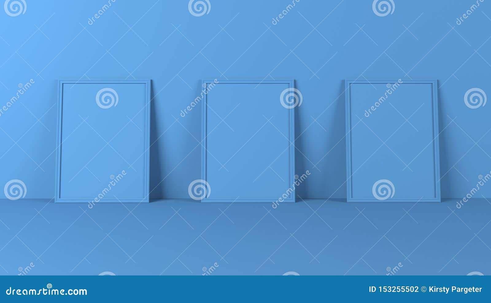 3D Blank Picture Frames on Empty Wall Stock Photo - Image of home ...