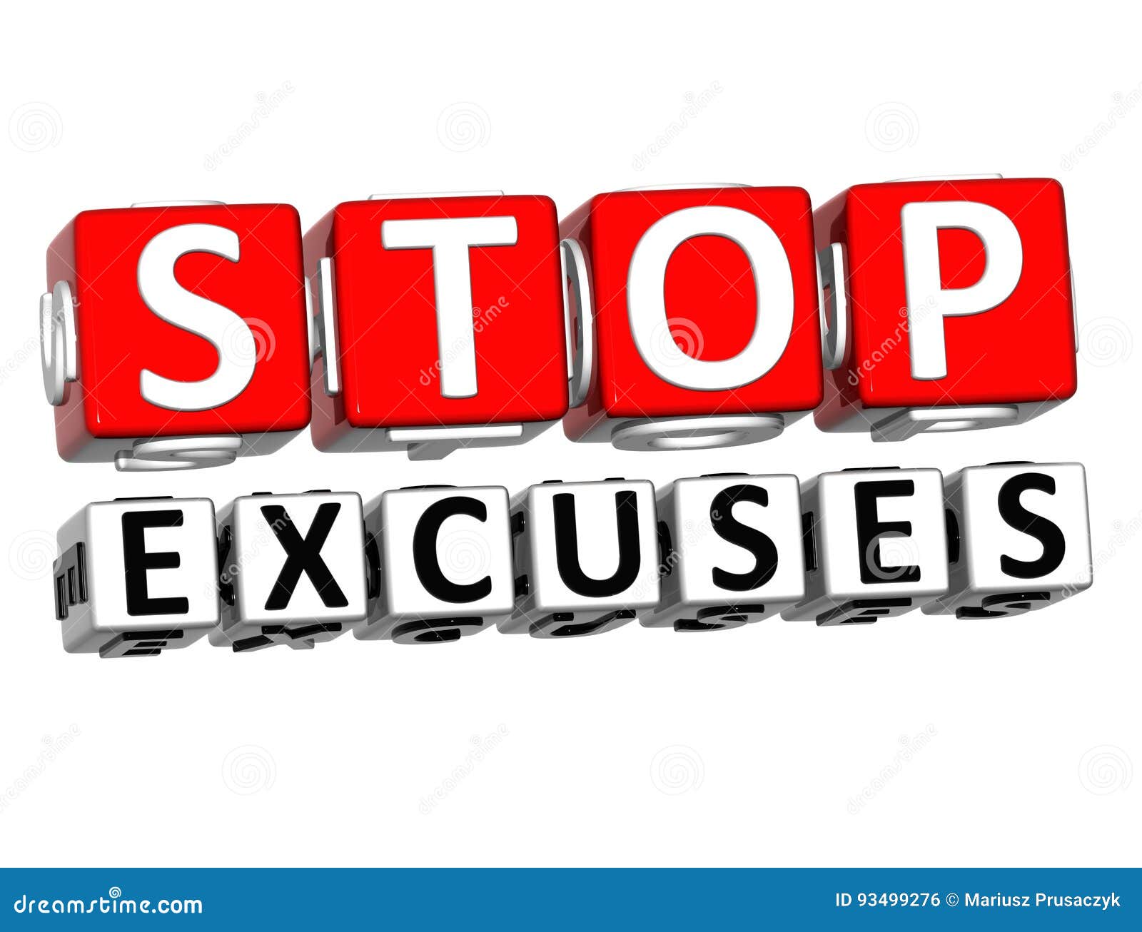 3D Block Red Text STOP EXCUSES Over White Background. Stock ...