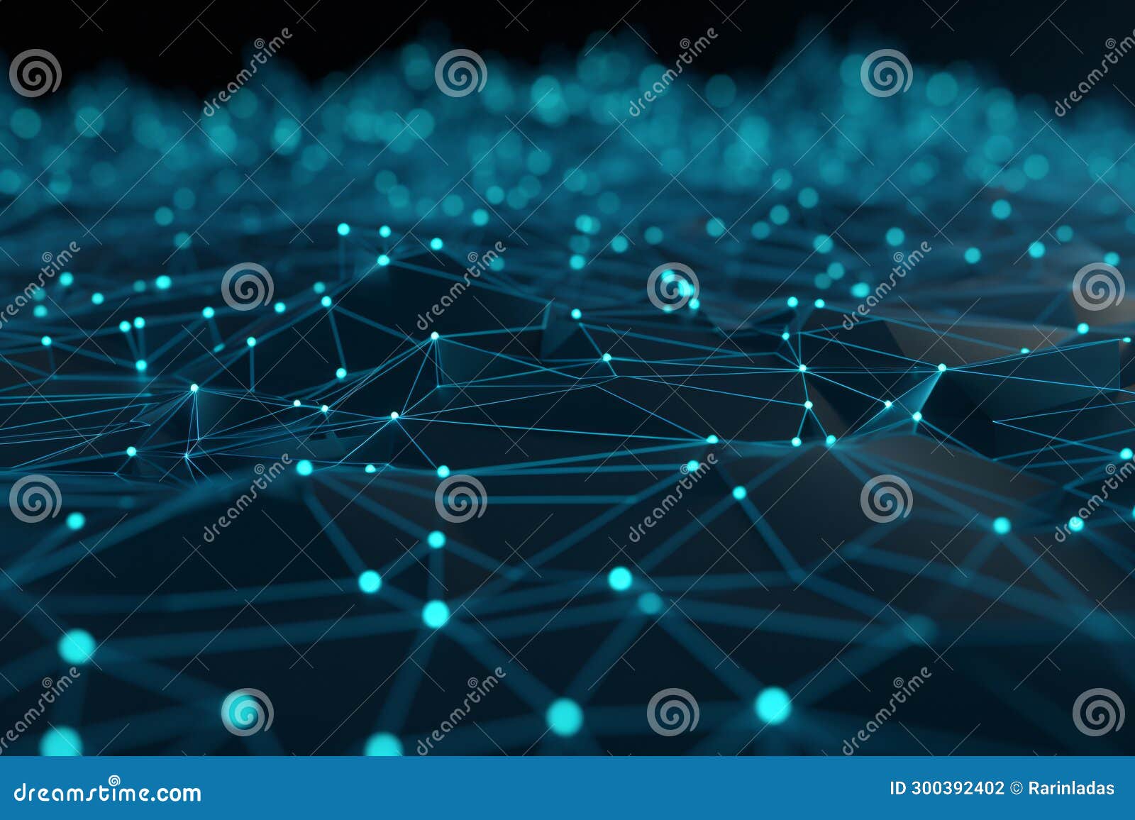 3D Blue Abstract Network Background, Perspective View Stock ...