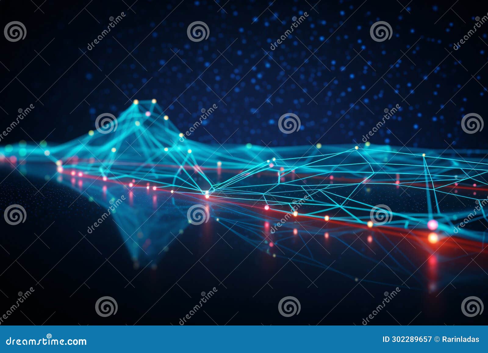 3D Blue Abstract Network Background, Perspective View Stock ...