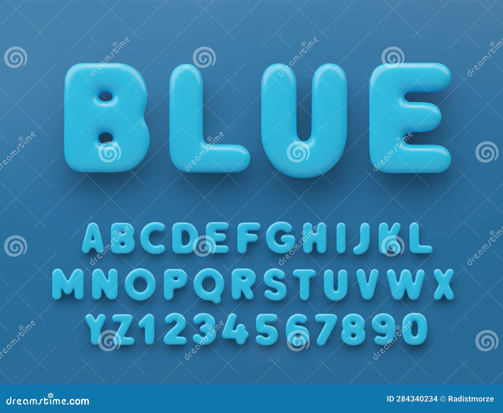 3D Blue Alphabet with Numbers with a Glossy Surface on a Blue ...