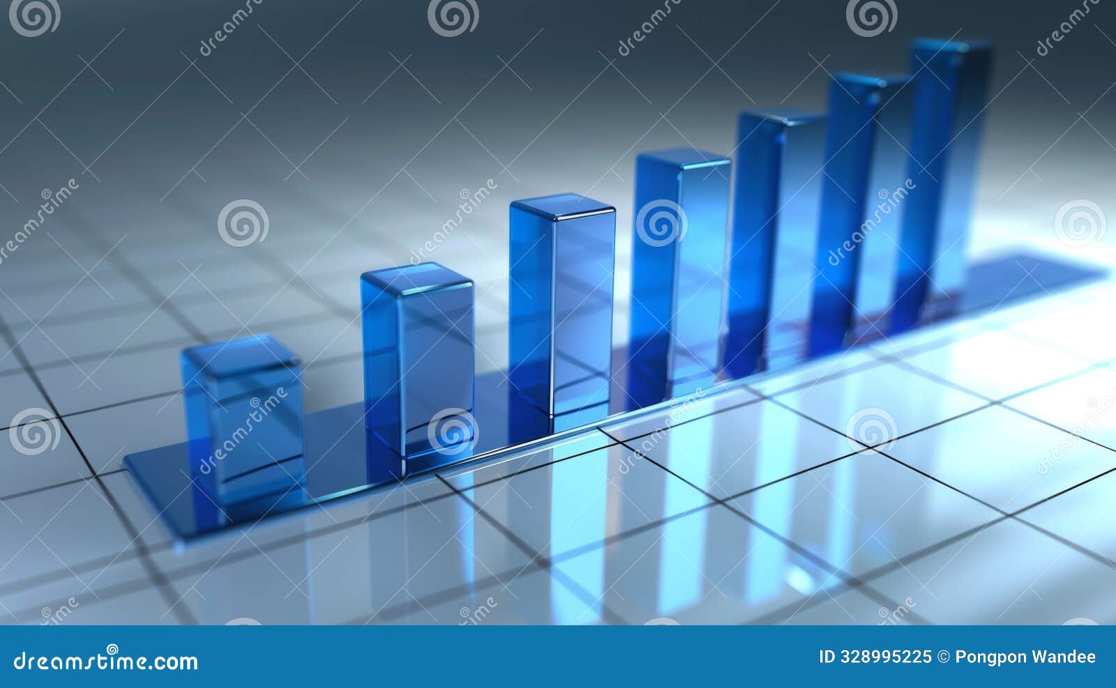 3D Blue Bar Graph Showing Growth Grid Background Stock Illustration ...
