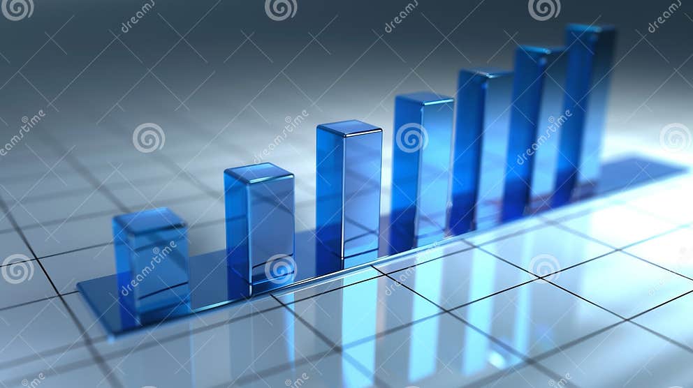 3D Blue Bar Graph Showing Growth Grid Background Stock Illustration ...