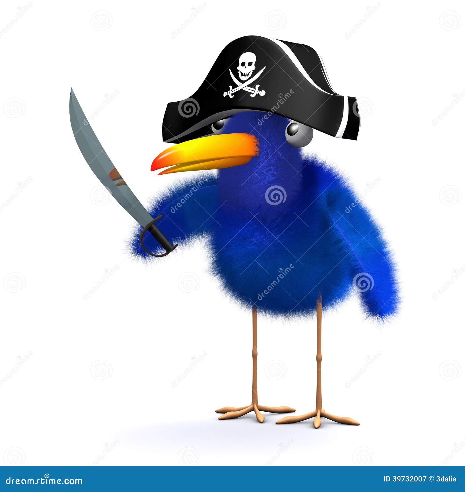 3d Blue bird pirate stock vector. Illustration of character - 39732007