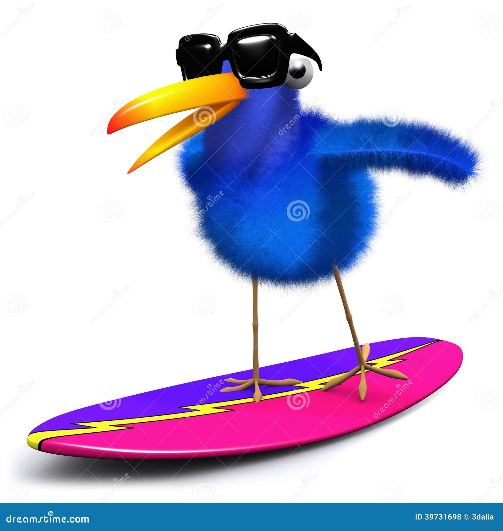 3d Blue bird surfing stock illustration. Illustration of cute - 39731698