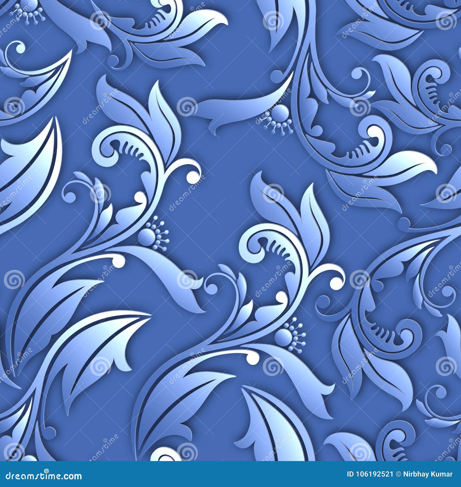 3D Blue Bright Seamless Floral Design Pattern Stock Vector ...