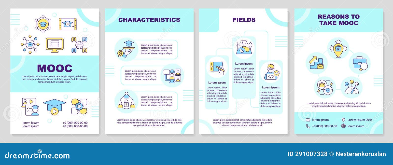 2D Blue Brochure with MOOC Linear Icons Stock Illustration ...