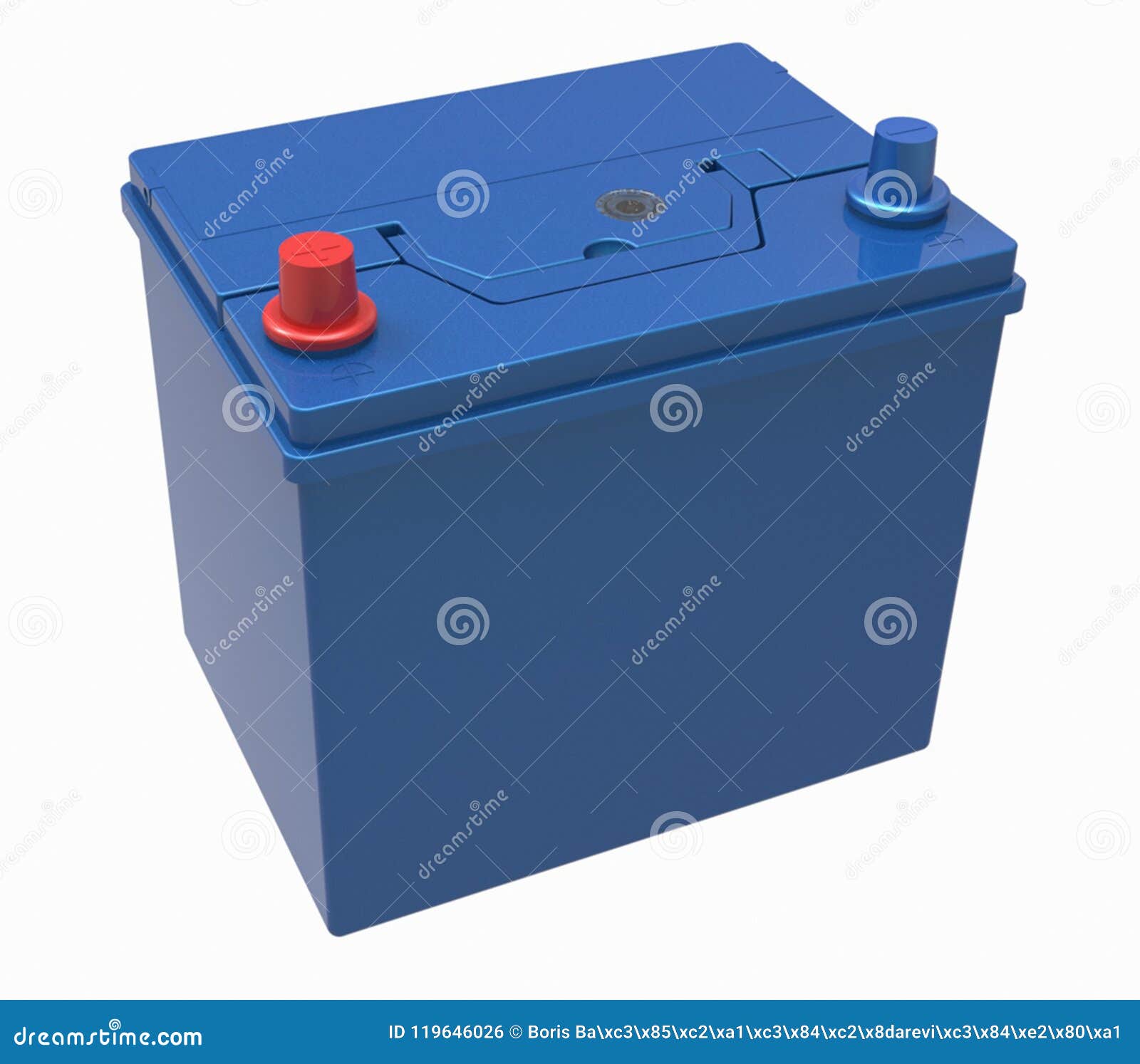 3D Blue Car Battery with Red and Blue Terminals on White Stock ...