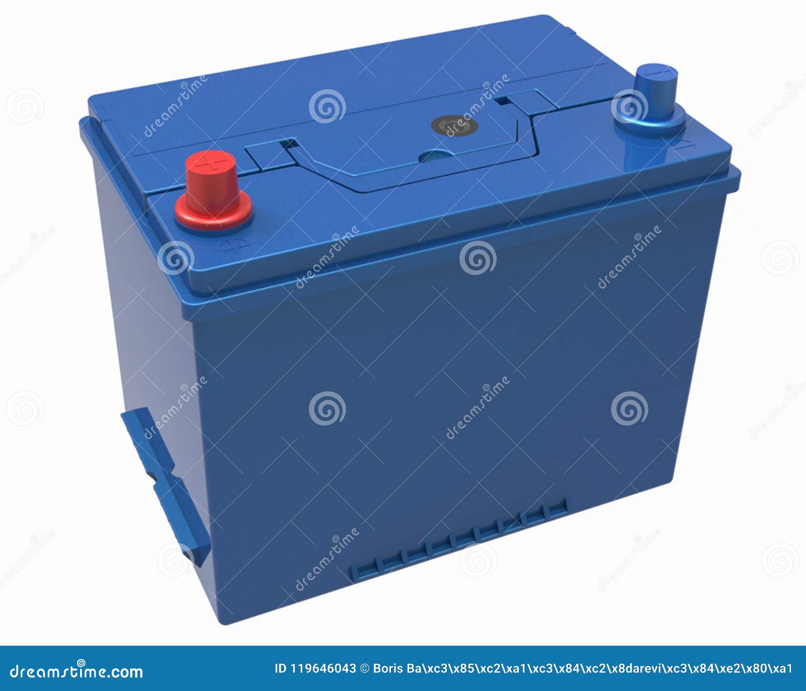 3D Blue Car Battery with Red and Blue Terminals on White Stock ...