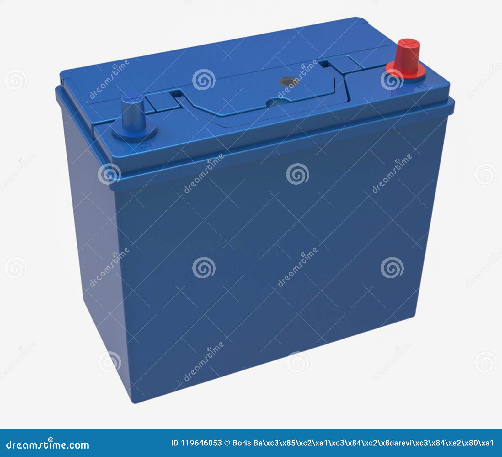 3D Blue Car Battery with Red and Blue Terminals on White Stock ...