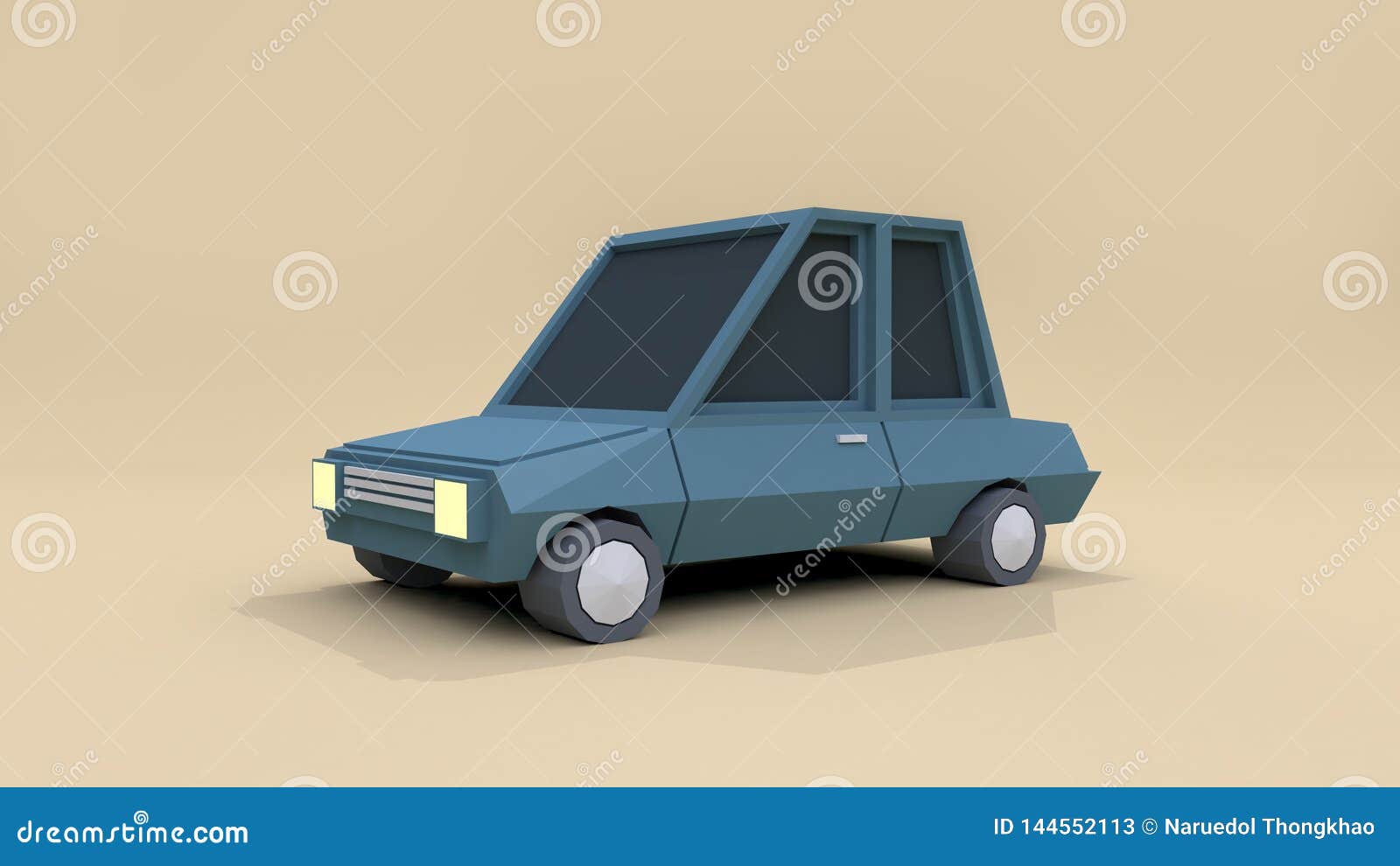 Blue Car Low Poly Cartoon Style 3d Rendering Soft Brown Background ...