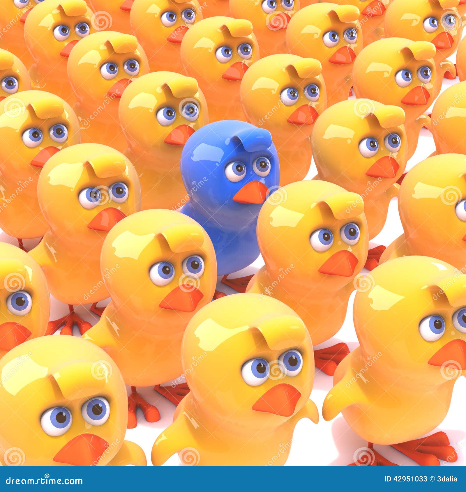 3d Blue Chick Amongst Yellow Chicks Stock Illustration - Illustration ...