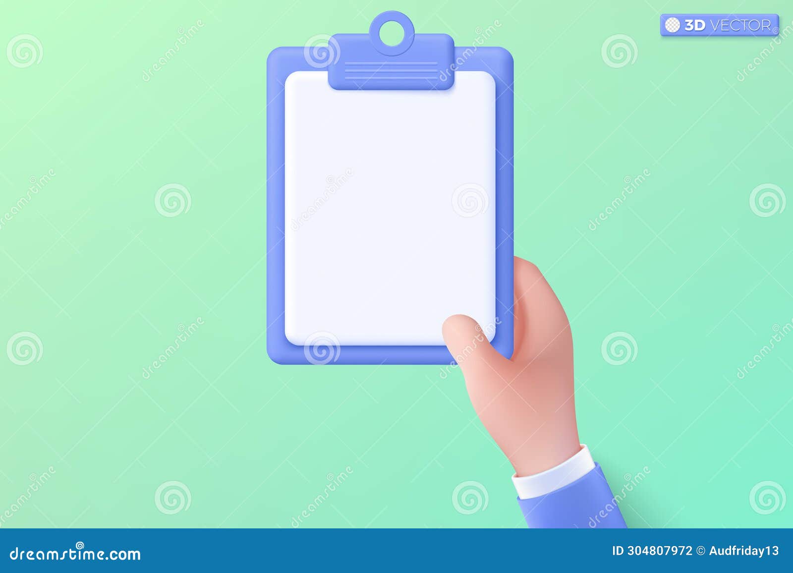 3D Blue Clipboard with Blank Sheet Icon Symbol. Document for Note ...