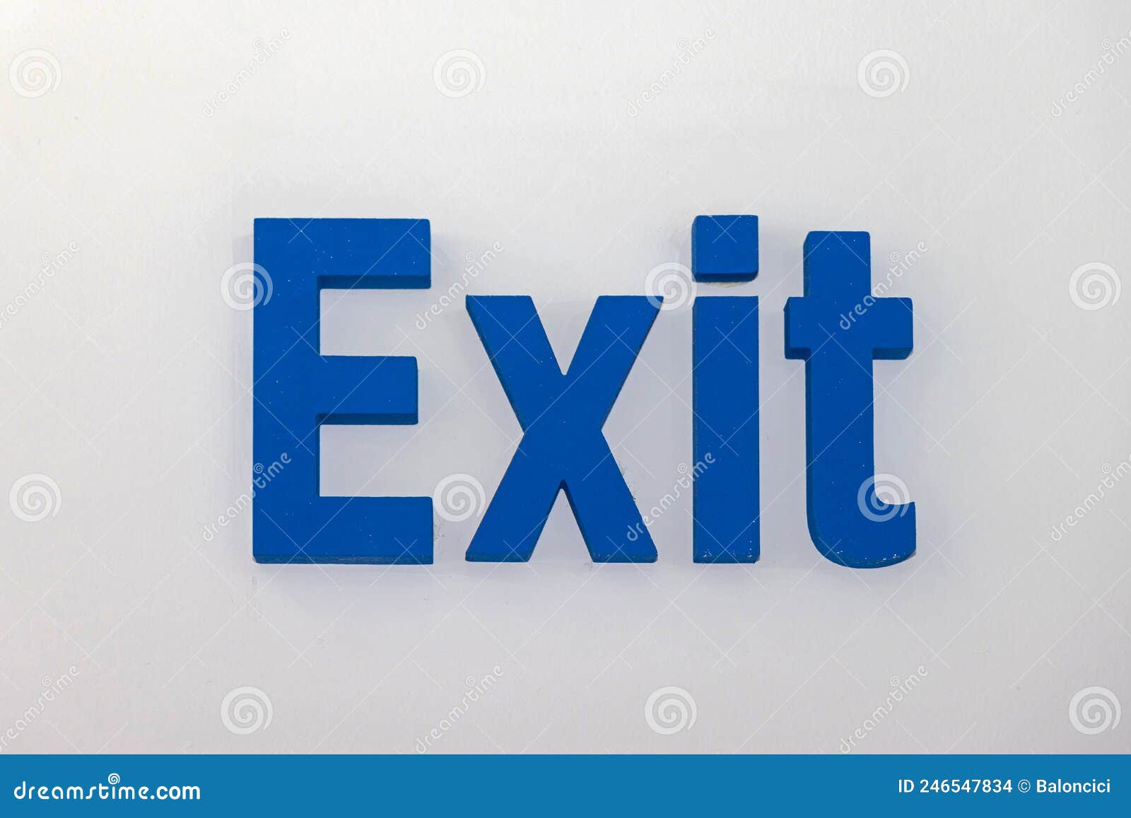 Blue Exit Sign stock photo. Image of letters, english - 246547834