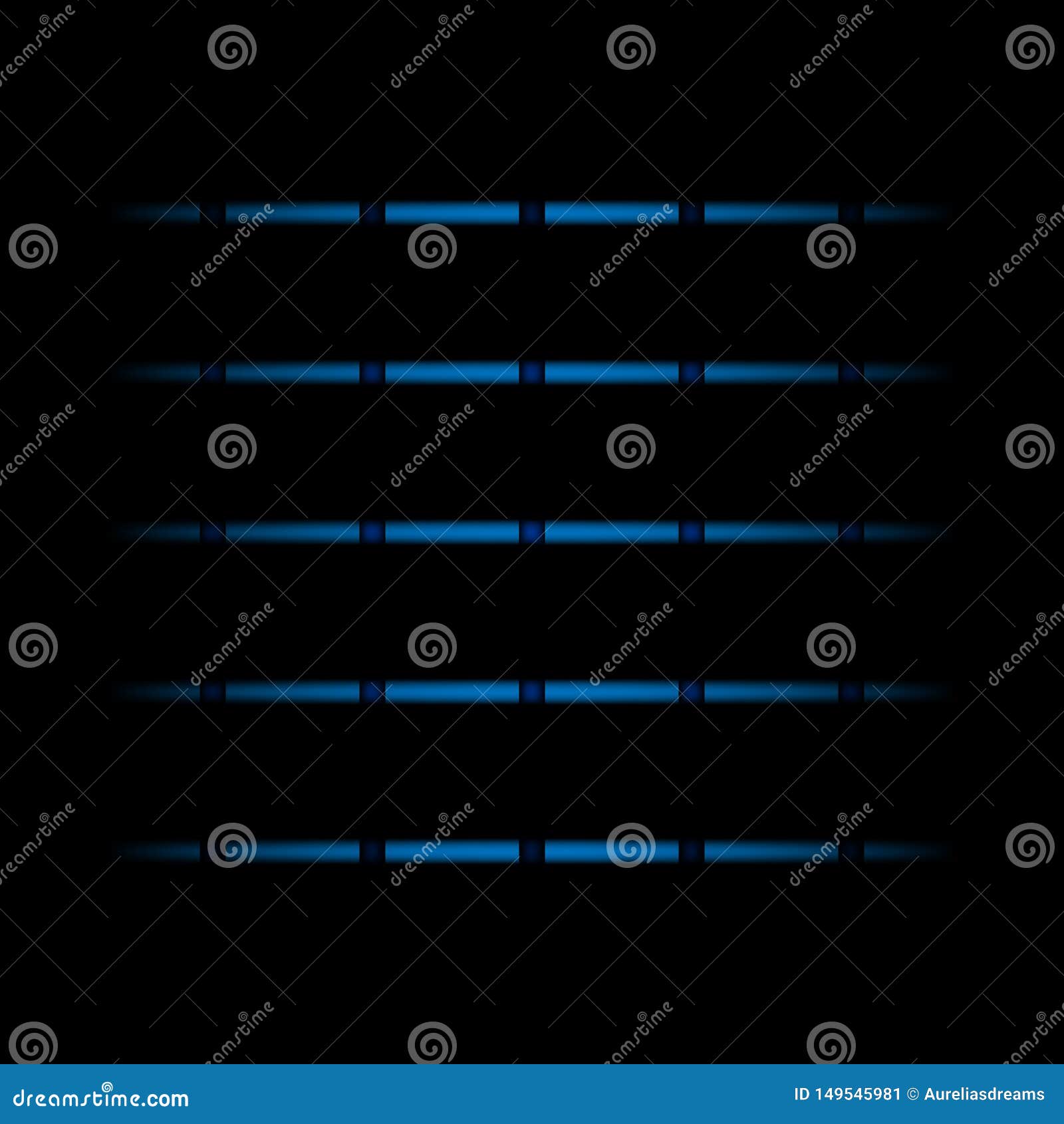 3d Blue Fading Neon Light Elements, Horizontal Lines and Dots on Black ...