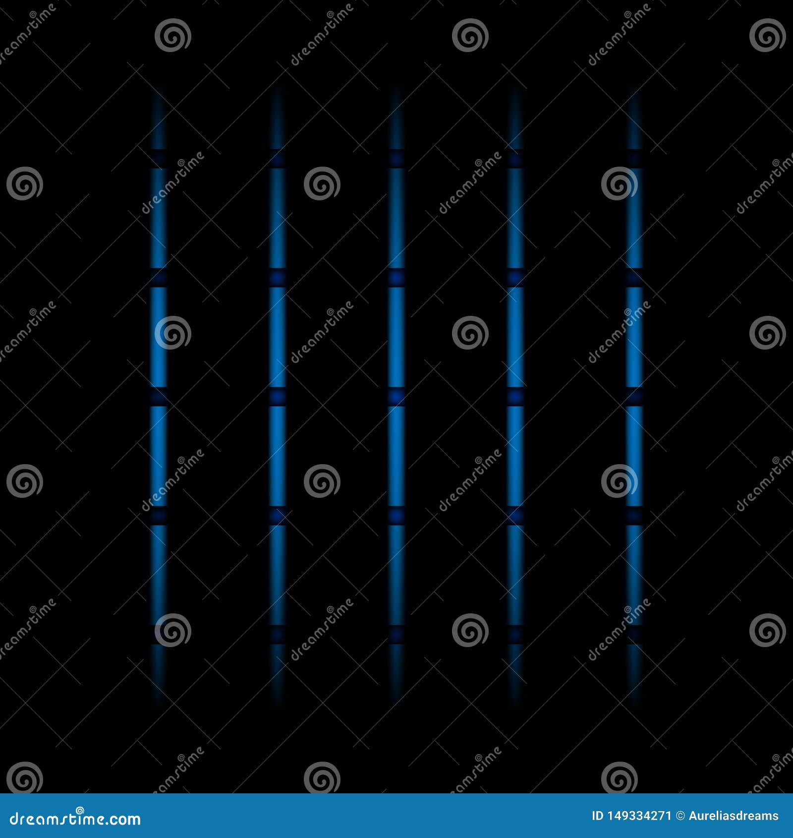 3d Blue Fading Neon Light Elements, Vertical Lines and Dots on Black ...