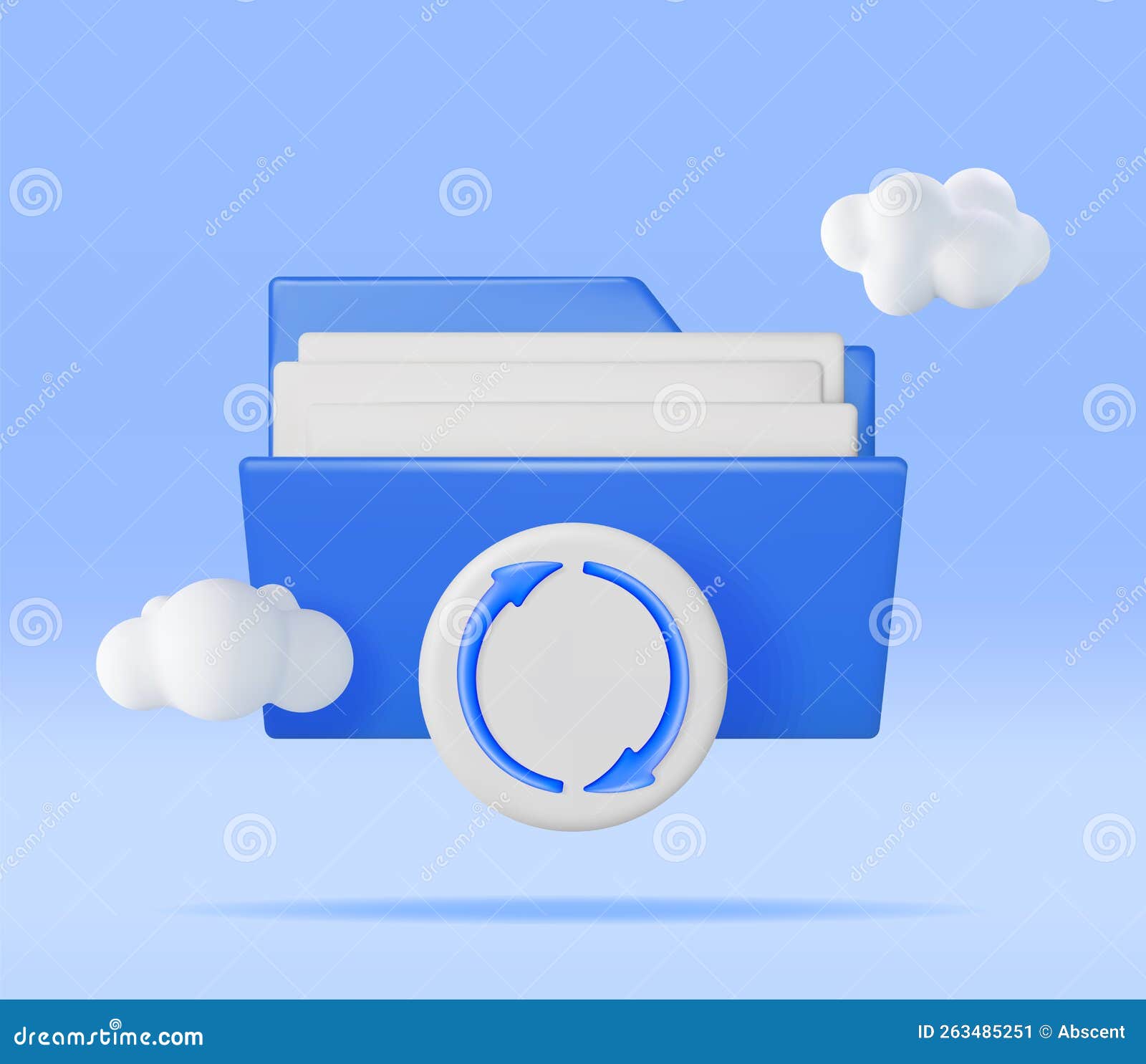 3d Blue Folder In Clouds With File Sync Icon Stock Vector Illustration Of Transfer Cloud
