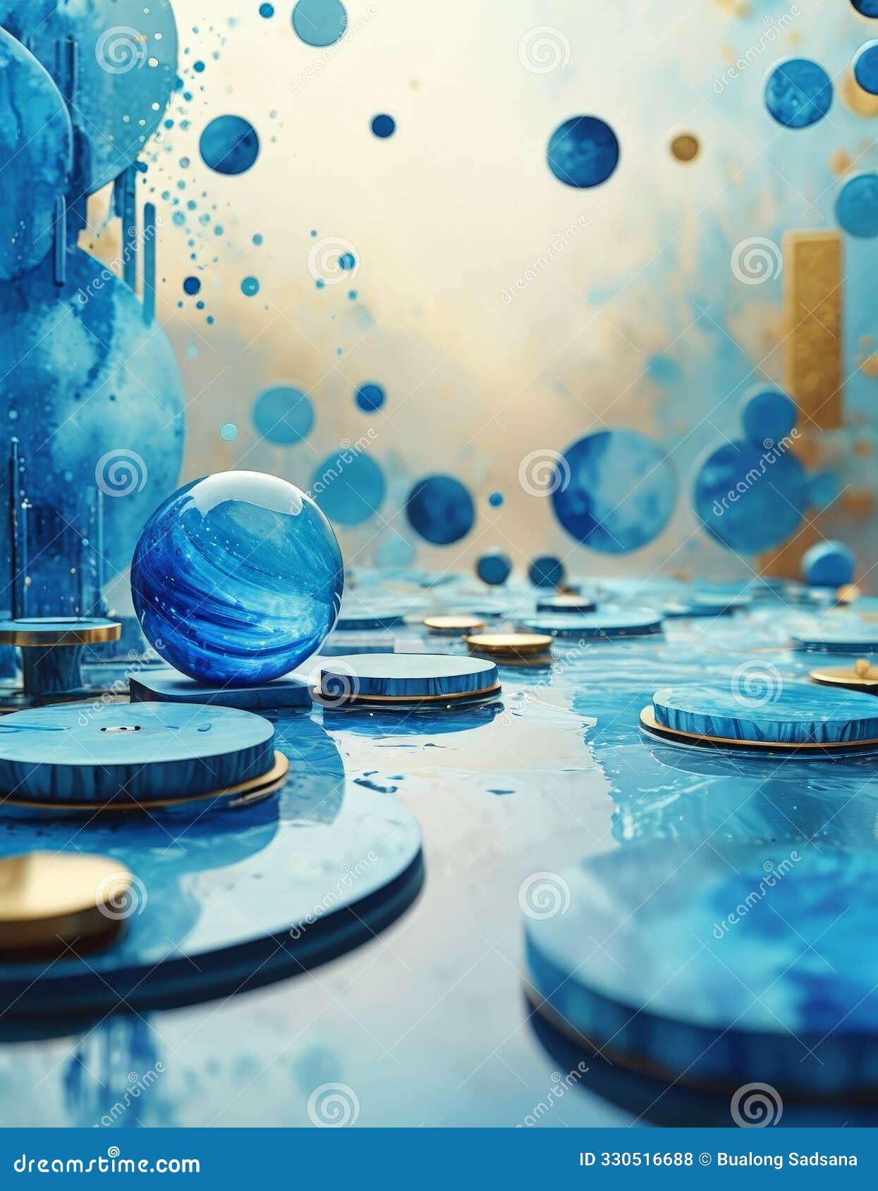 Blue Marble Ball Surrounded by Spheres Stock Illustration ...
