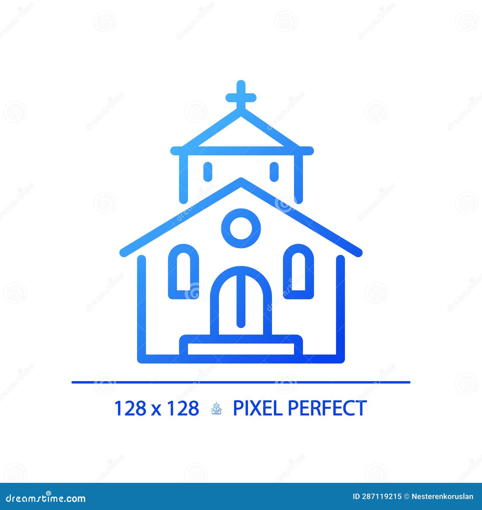 2D Blue Gradient Thin Line Church Icon Stock Illustration - Illustration of religion, flat ...